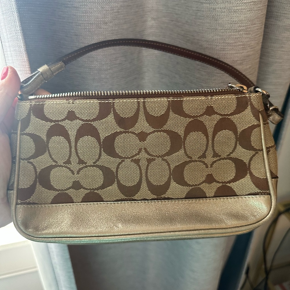 Small Vintage Coach Gold / Beige Purse Satchel - Gem